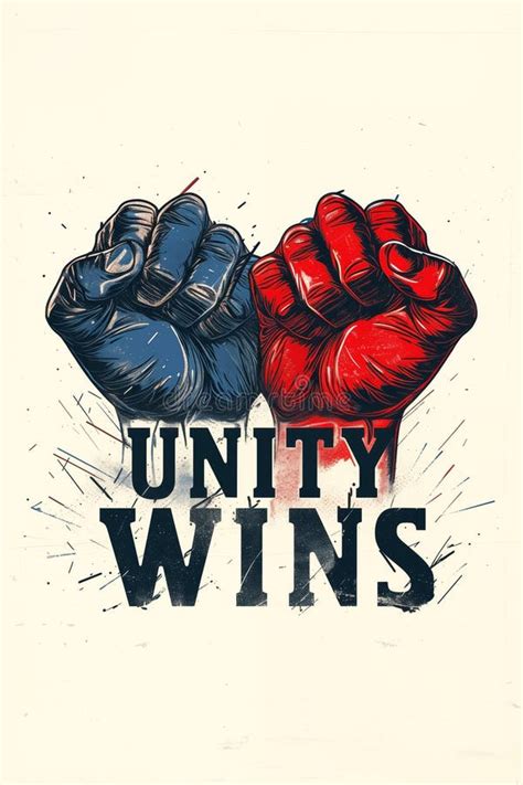 Two Fists With Unity Wins Text One Blue And One Red Symbolizing Unity