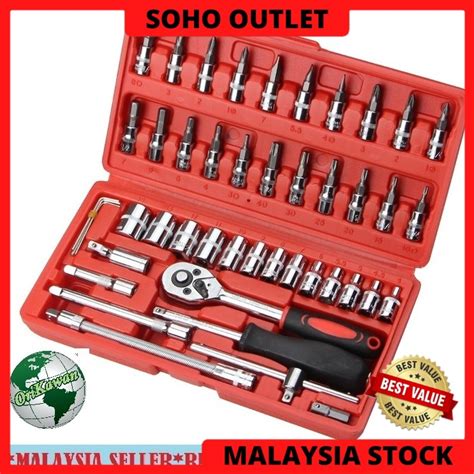 Set Spanar Box Soket Complete Dengan Ratchet 46pcs Ratchet Wrench