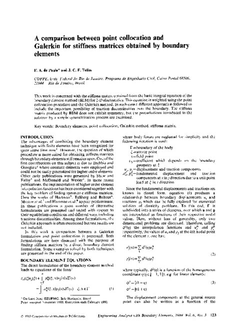 Pdf A Comparison Between Point Collocation And Galerkin For Stiffness Matrices Obtained By