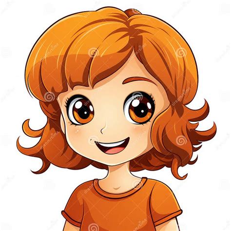 Illustration Of A Cartoon Girl With Orange Hair On A White Background