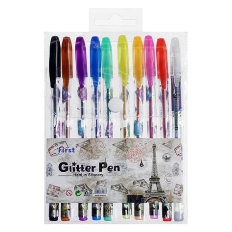 Набор гелевых ручек 10 цветов металлик с блестками для творчества купить с доставкой по