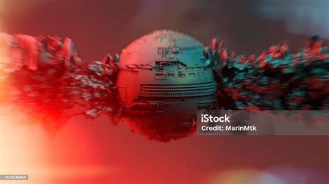 추상적 인 요소가 뚫린 구형 공상 과학 소설 초고속 움직임으로 인한 모션 블러 및 렌즈 플레어 인기있는 공상 과학 영화 스타 워즈와 스타 트렉 전용 3d 렌더링 디자인에