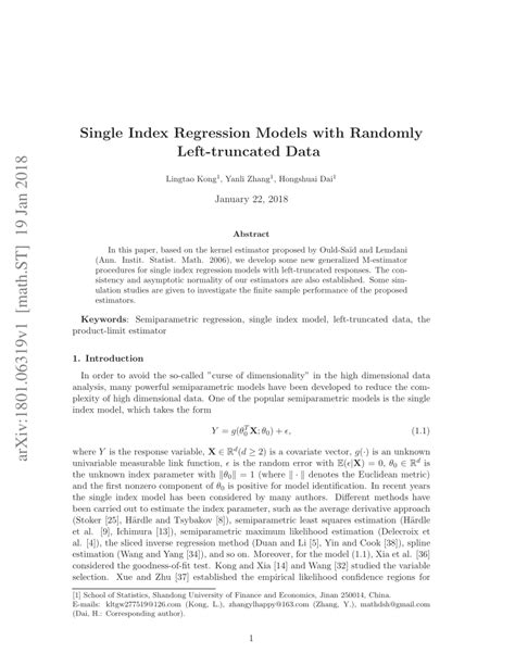 Pdf Single Index Regression Models With Randomly Left Truncated Data