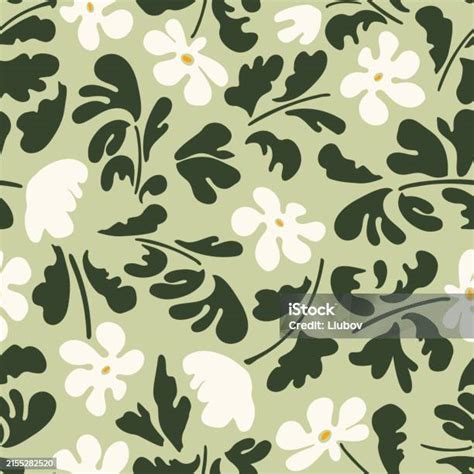 완벽 한 식물 녹색 패턴입니다 흰 꽃 나뭇가지 손으로 그린 스케치 디자인의 친환경 현대 콜라주 0명에 대한 스톡 벡터 아트 및 기타 이미지 Istock