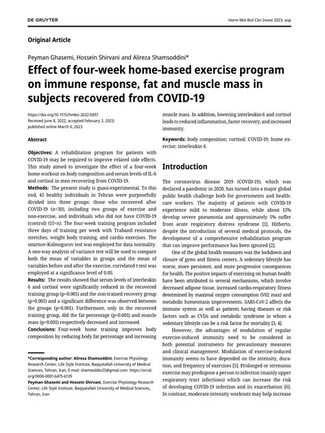Pdf Effect Of Four Week Home Based Exercise Program On Immune