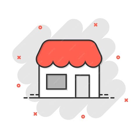 만화 스타일의 식료품 가게 아이콘 백색 고립 된 배경에 가게 건물 ⁇ 터 만화 일러스트레이션 시장 부티크 비즈니스 개념 스플래시 효과 프리미엄 벡터