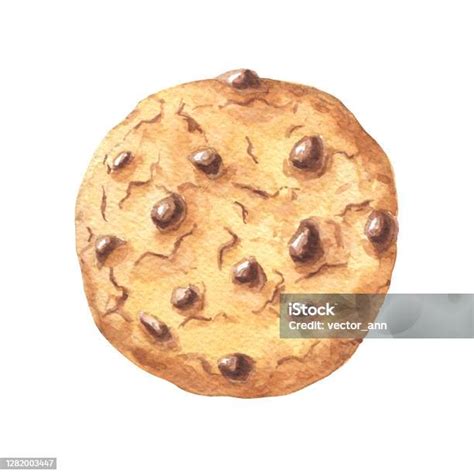 손으로 그린 수채화 맛있는 쿠키 초콜릿 방울 흰색 배경에 고립 음식 일러스트레이션 초콜릿 칩에 대한 스톡 벡터 아트 및 기타