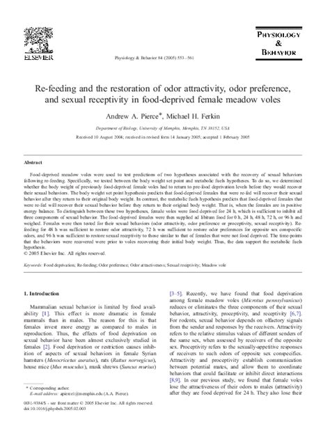 Pdf Re Feeding And The Restoration Of Odor Attractivity Odor Preference And Sexual