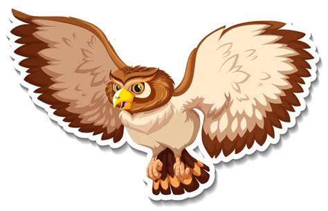 Brown Owl Bird Cartoon Character Sticker Illustration Stock Vector By