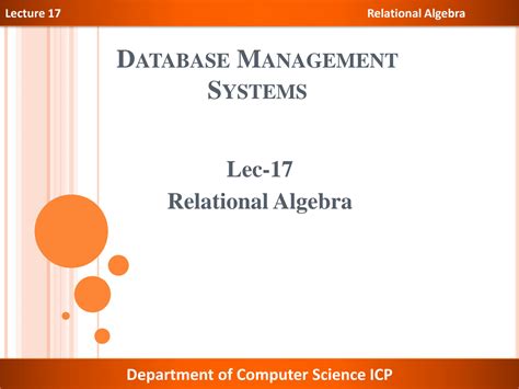 Solution Lect 17 Relational Algebra Pt 1 Database Management System