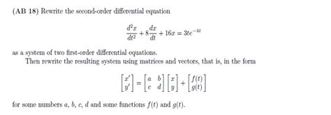 Rewrite The Second Order Differential Equation As A