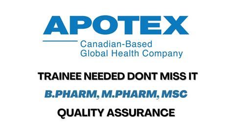 Apotex Hiring Trainee In Qa