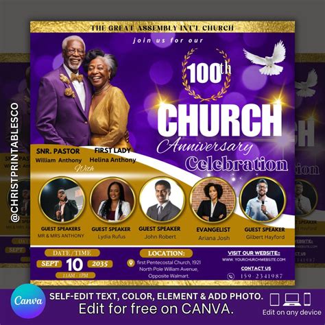 Editable Church Anniversary Flyer Purple And Gold Church Anniversary