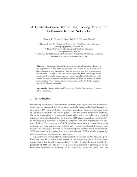 Pdf A Context Aware Traffic Engineering Model For Software Defined Networks
