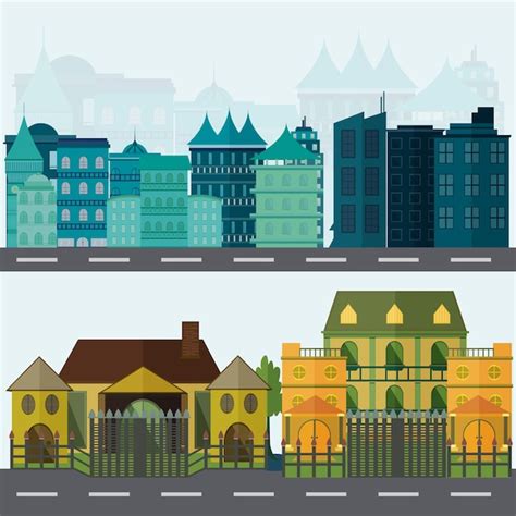 도시 풍경과 도시 생활 벡터 일러스트 레이 션 프리미엄 벡터