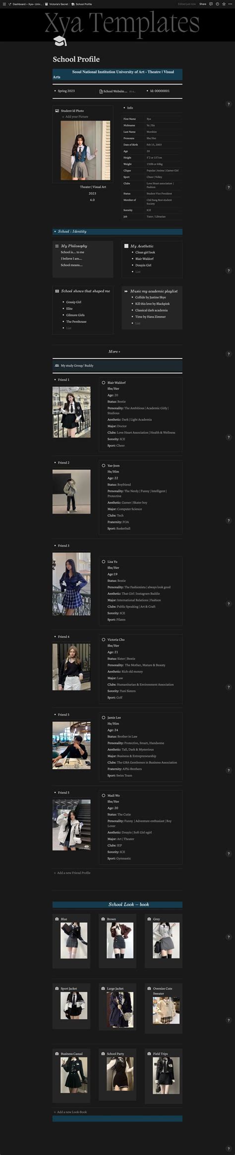 Notion Template School Profile Carrd Digital Download Dark Academia Digital Ivy League