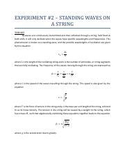 STANDING WAVES HANDOUT Pdf EXPERIMENT STANDING WAVES ON A STRING THEORY As Waves Are