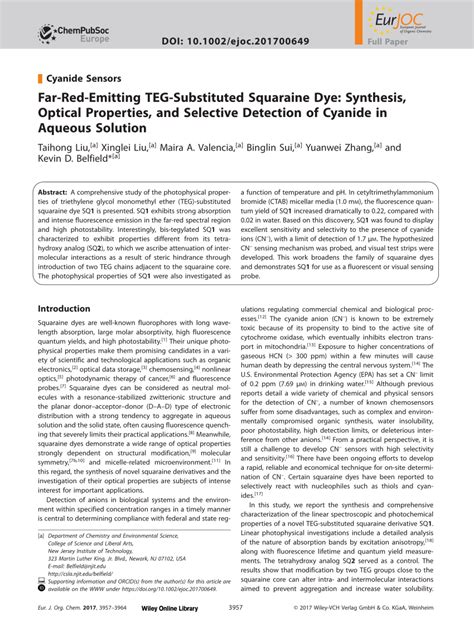Pdf Far Red Emitting Teg Substituted Squaraine Dye Synthesis Optical Properties And