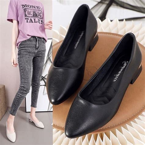 Купити Справжні мокасини з гострим носком і товстим каблуком Туфлі на плоскій підошві Жіноче