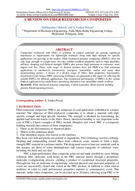 Pdf A Review On Fiber Reinforced Composites