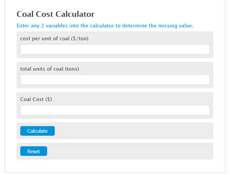 Coal Cost Calculator Calculator Academy
