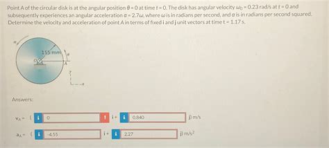 Solved Point A ﻿of The Circular Disk Is At The Angular