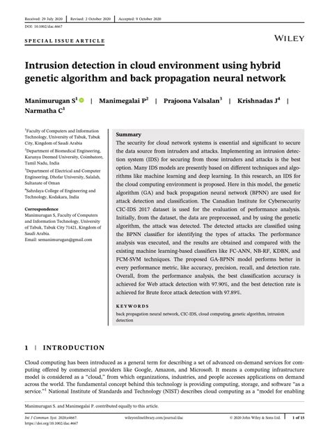 Pdf Intrusion Detection In Cloud Environment Using Hybrid Genetic Algorithm And Back