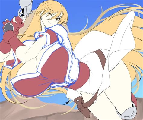 Tendou Rushuna Grenadier Manga 1girl Blonde Hair Breasts Gun Huge Breasts Long Hair