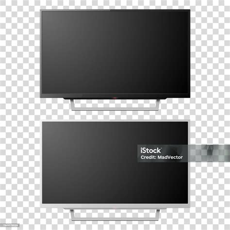 벡터 3d 현실적인 흰색과 검은 색 빈 Tv 화면입니다 현대 Lcd Led 패널 설치 투명 배경에 격리 모형을 위한 대형 컴퓨터 모니터 디스플레이의 디자인 템플릿 0명에
