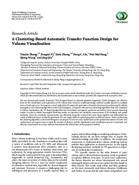 Pdf A Clustering Based Automatic Transfer Function Design For Volume