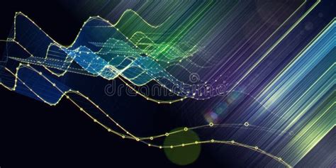 Abstract Background Graph Wavy Color Lines With Dots And Glow On Dark Big Data Stock
