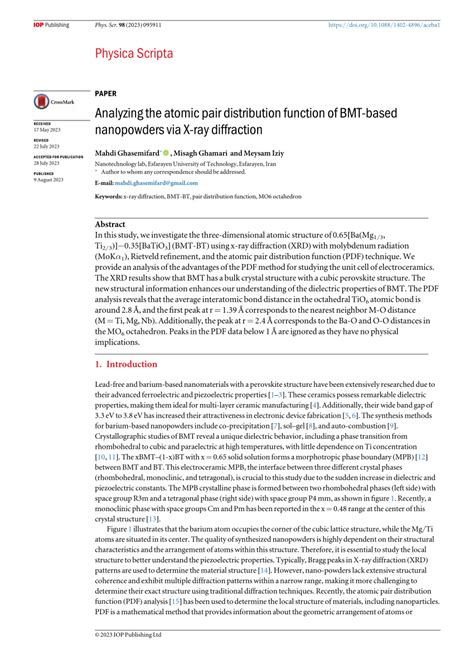 Analyzing The Atomic Pair Distribution Function Of Bmt Based Nanopowders Via X Ray Diffraction