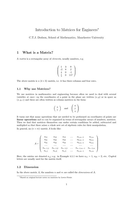 SOLUTION Introduction To Matrices For Engineers Studypool