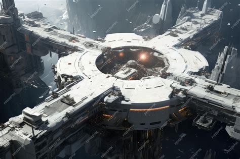 Premium Ai Image Futuristic Space Station In Orbit Generative Ai