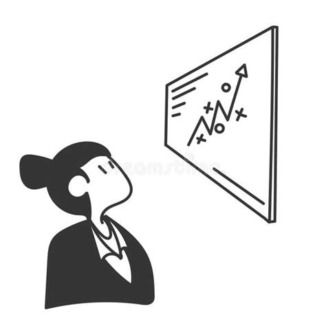 Doodle Business Woman Looking At The Business Plan Data Illustration