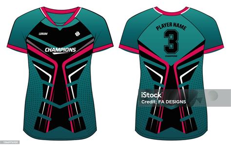 여자 스포츠 저지 티셔츠 디자인 플랫 스케치 일러스트레이션 추상 패턴 라운드 넥 티셔츠 여자 배구 저지 축구 배드민턴 축구 넷볼 스포츠 유니폼 키트 0명에 대한 스톡 벡터