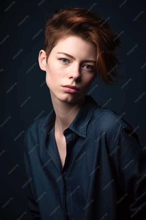 Premium Ai Image Studio Shot Of An Androgynous Young Woman Posing