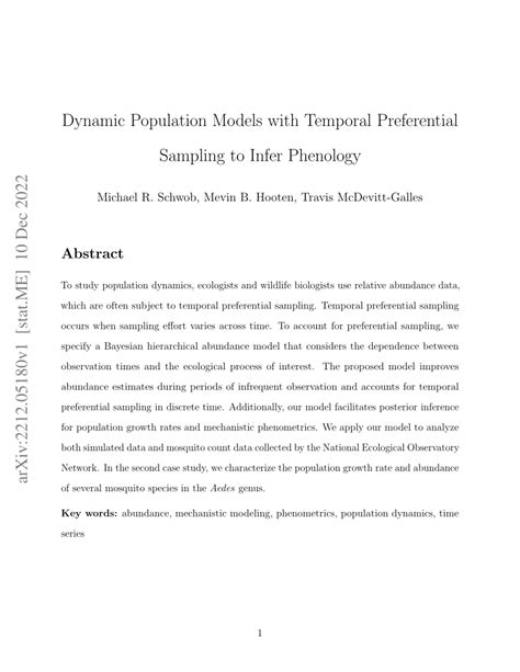 Pdf Dynamic Population Models With Temporal Preferential Sampling To
