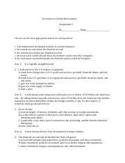 EconGlob Assignment 2 HW 2 Ch03 BoP REview Solution Docx Economics In