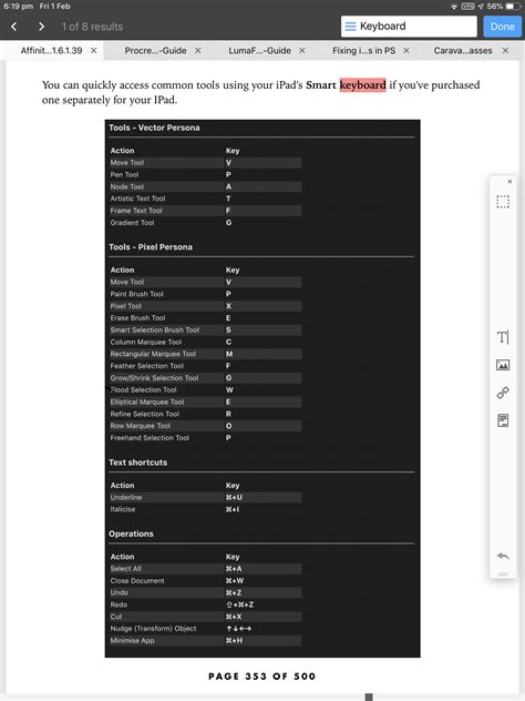 Keyboard Shortcuts Pre V2 Archive Of Ipad Questions Affinity Forum