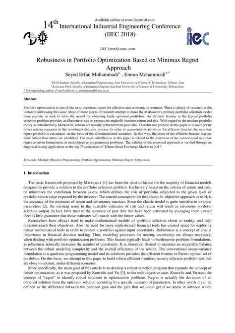 Pdf Robustness In Portfolio Optimization Based On Minimax Regret Approach