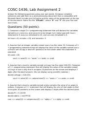 COSC Lab Assignment Unfinished Docx COSC Lab Assignment Answer The Following
