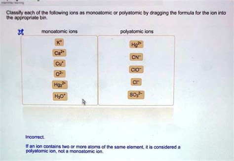 Solved Classily Each Of He Following Ions As Monoatomic Or Polyatomic By Dragging The Formula