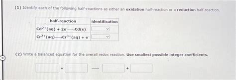 Solved 1 Identify Each Of The Following Half Reactions As