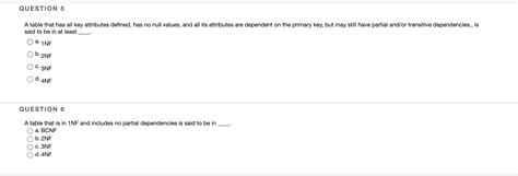Solved Question 5 A Table That Has All Key Attributes