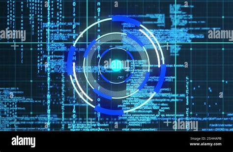 Animation Of Lines In Illuminated Circles Over Grid Pattern Against Computer Stock Video Footage