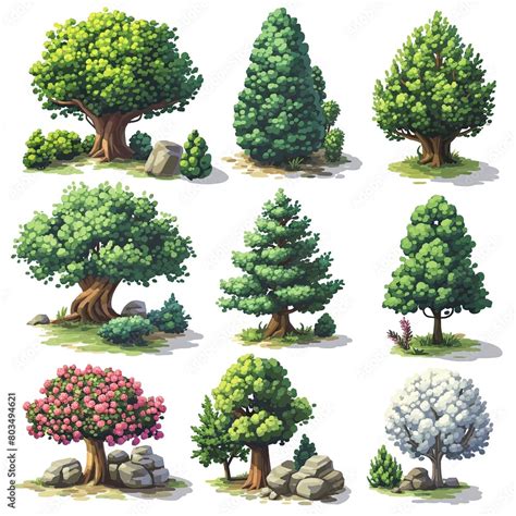 Tree And Bush Environment Video Game Assets Pixel Art Pack Retro