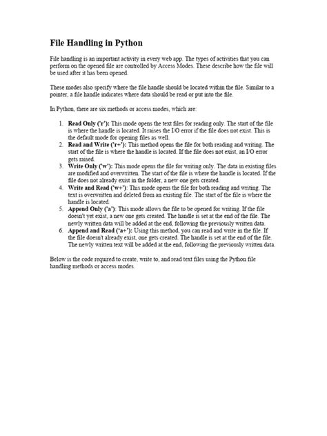File Handling Using Python Pdf Computer File Language Arts