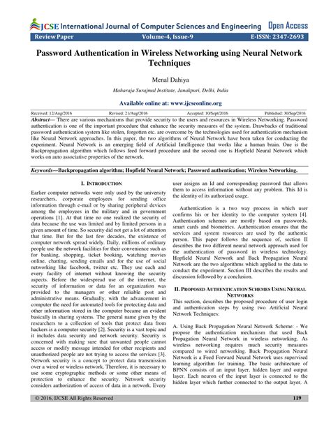 Pdf Password Authentication In Wireless Networking Using Neural