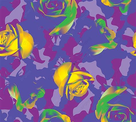Stylish Pink And Violet Camouflage Pattern Adorned With Yellow Roses Vector Summer Shape